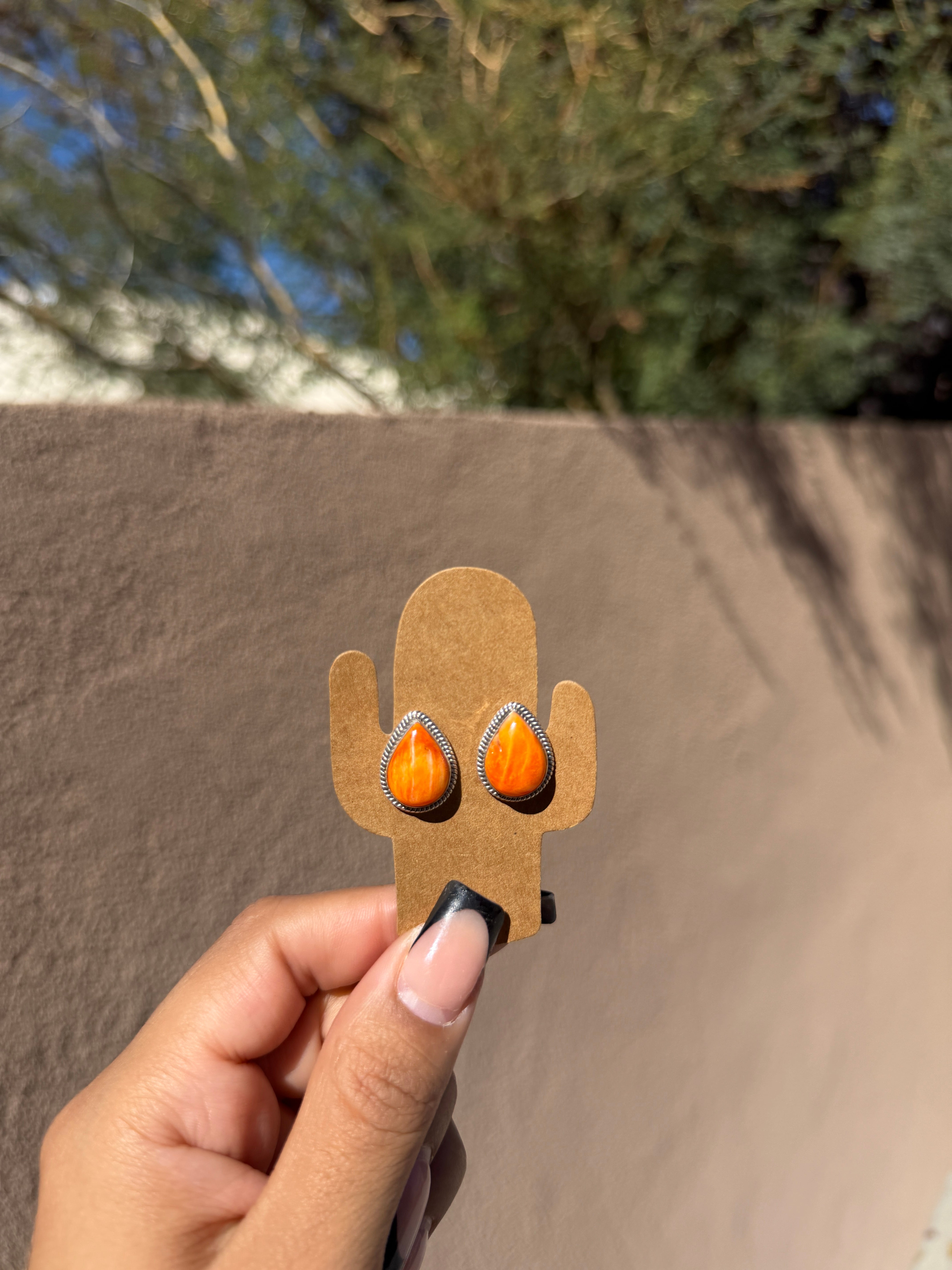 Teardrop orange spiny studs – Silver Cactus Co