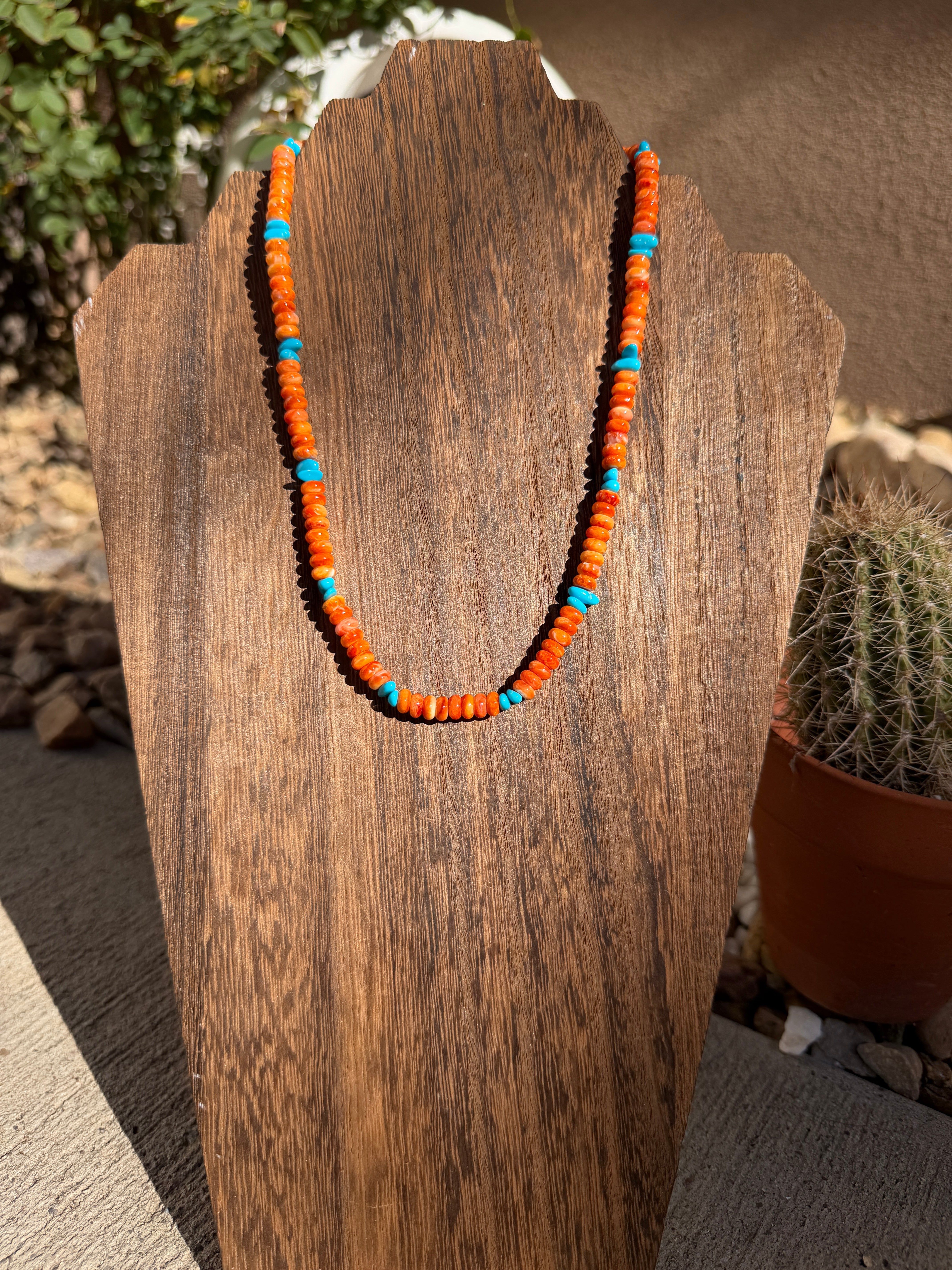 Orange spiny & Sleeping beauty necklace – Silver Cactus Co
